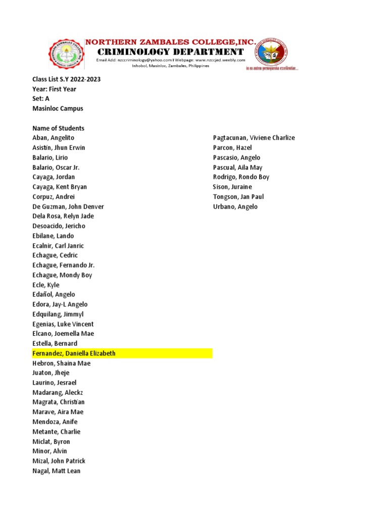 First Year Class List 2022-2023 | PDF