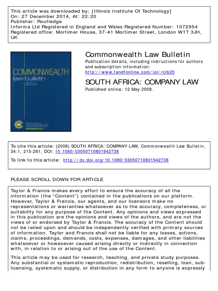 (Commonwealth Law Bulletin 2008-Mar Vol. 34 Iss. 1) - SOUTH AFRICA - COMPANY LAW (2008) (10.1080 ...