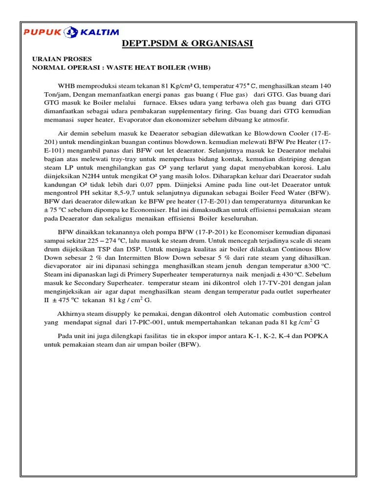 Proses Operasi Waste Heat Boiler (WHB) | PDF | Griya & Taman | Sains ...
