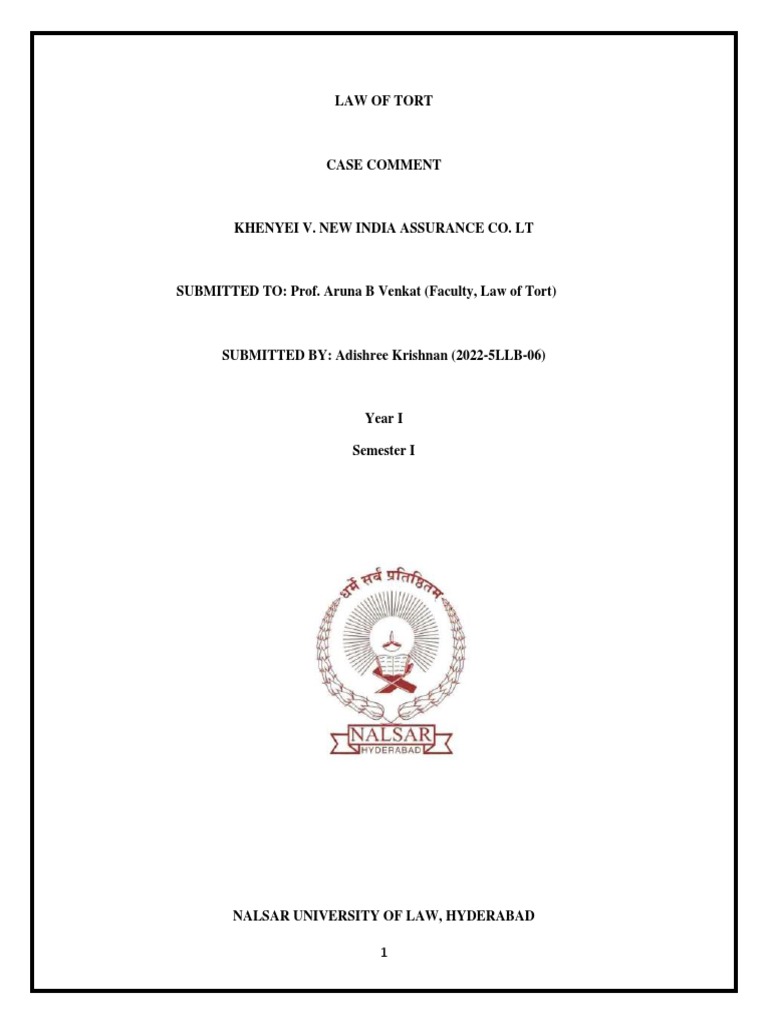 Torts - Case Commentary | PDF | Tort | Negligence