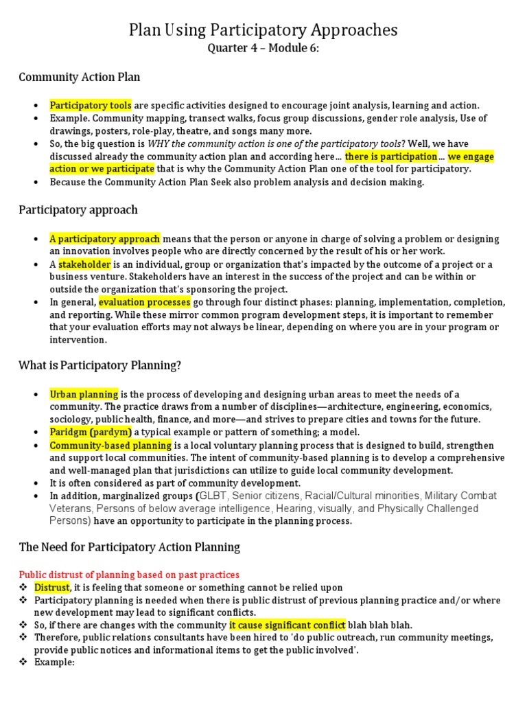 Plan Using Participatory Approaches | PDF | Community | Evaluation