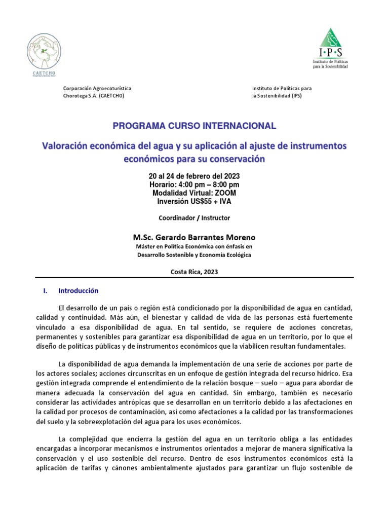 Programa II Curso Internacional Valoración Económica Del Agua PDF | PDF | Agua | Sustentabilidad