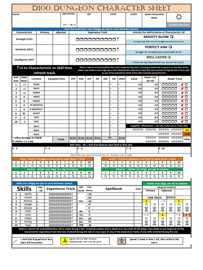 D100 New Character Sheet Master A | PDF | Gaming | Role Playing Games