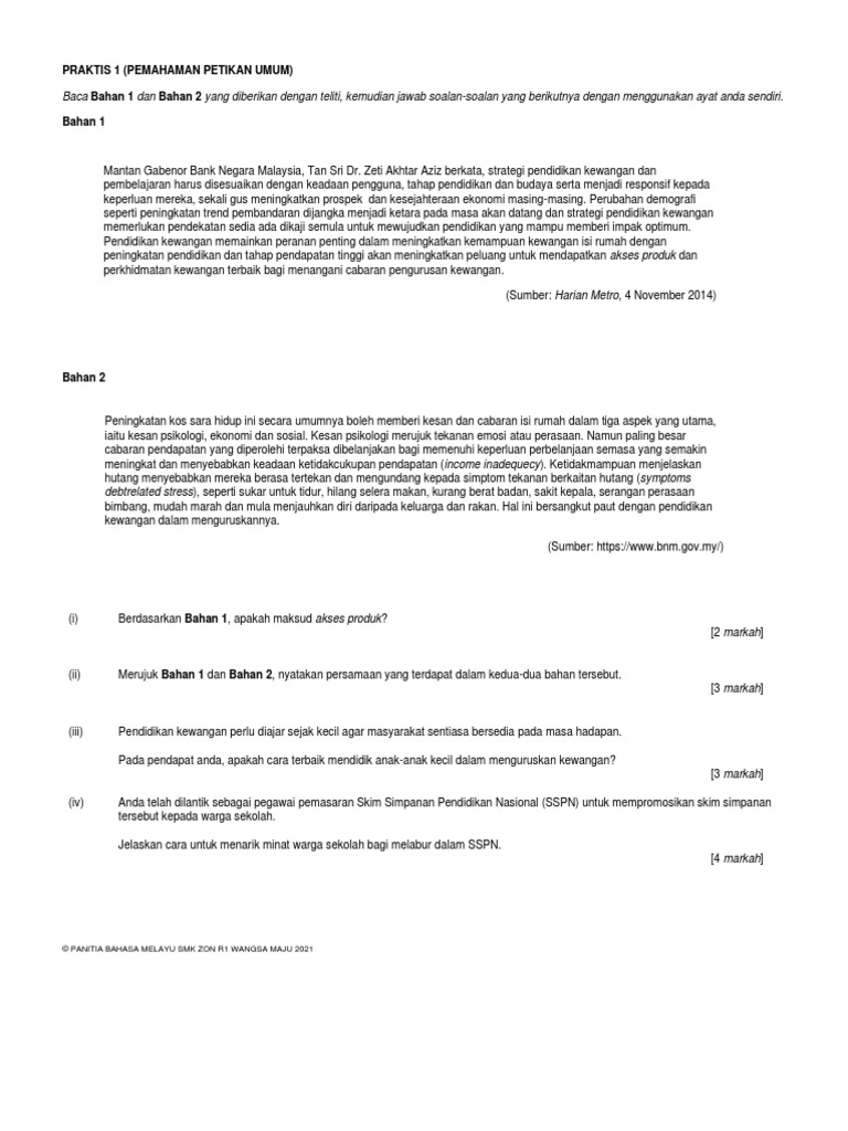 Modul Soalan Pemahaman SPM 2021 | PDF