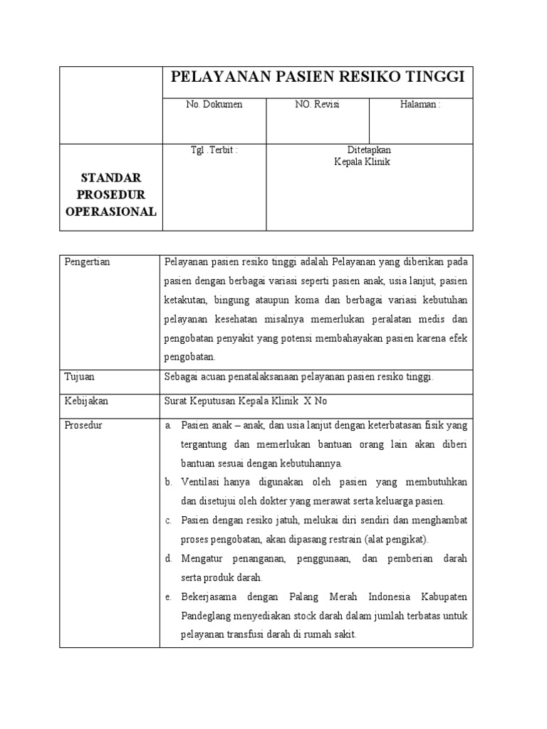 PKP 7 SOP-Pelayanan-Pasien-Resiko-Tinggi | PDF