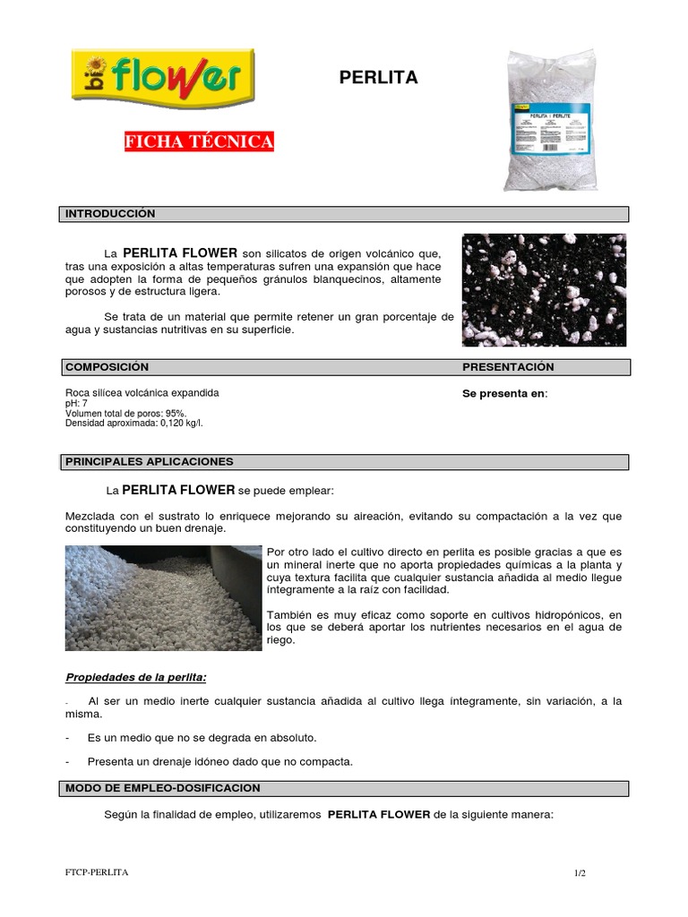 Ficha Técnica: Perlita | Descargar gratis PDF | Hidroponia | Agua