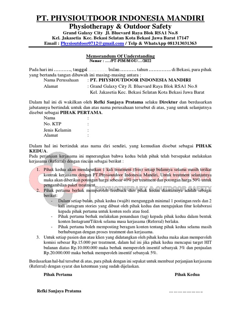 Draft MOU Referral Physioutdoor PDF | PDF