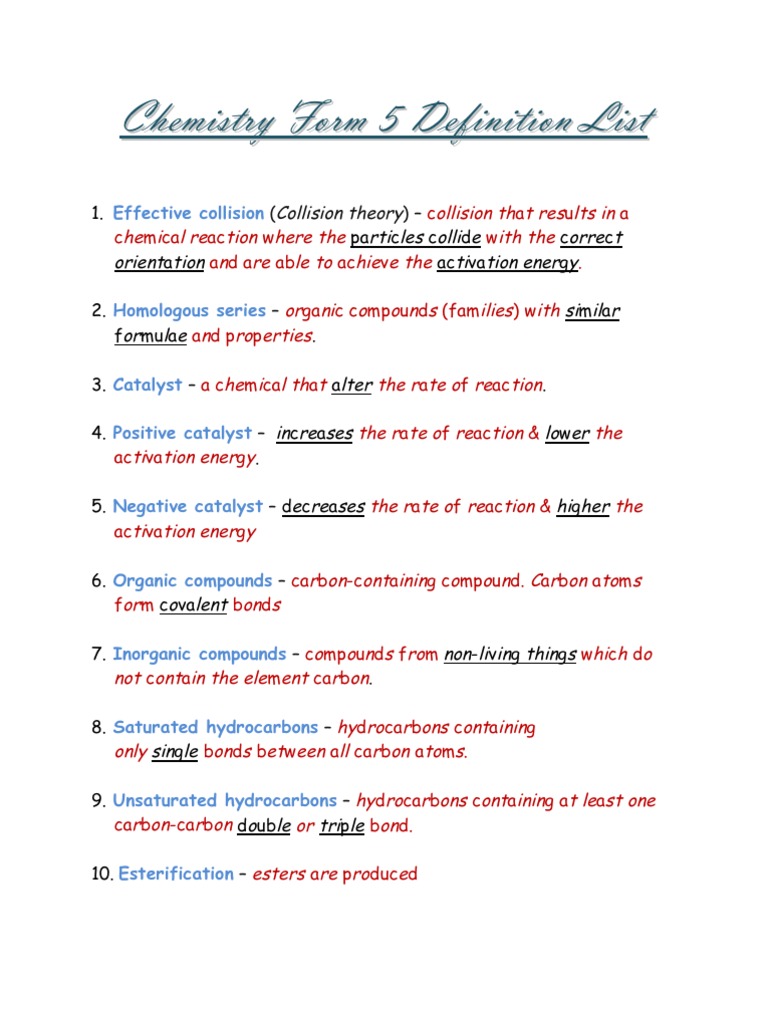 Chemistry Definitions for Form Five | PDF | Chemical Reactions | Redox