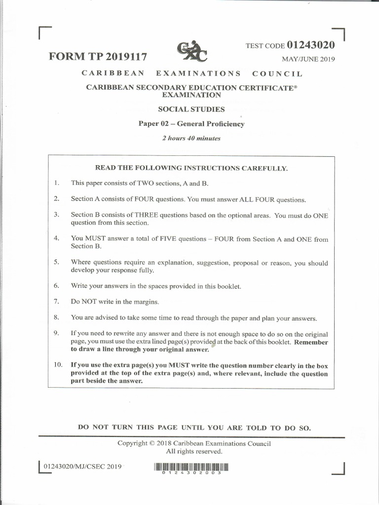 CXC CSEC Many-June 2019 - Social Studies Paper 2 | PDF