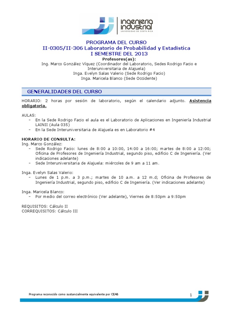 Programa Laboratorio Probabilidad II-306 I-13 | PDF | Estadísticas ...