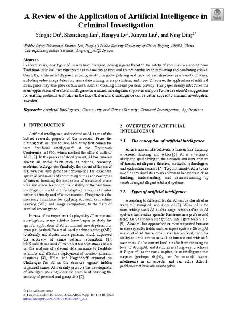 A Review of The Application of Artificial Intelligence in Criminal Investigation | PDF ...