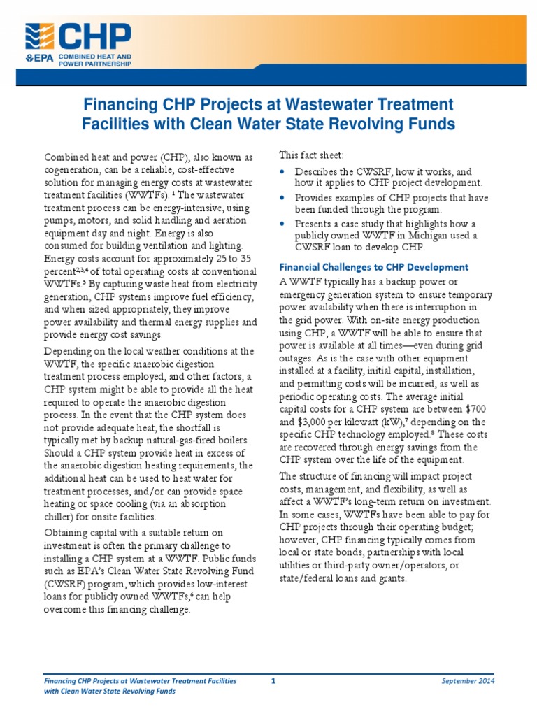 Financing CHP Projects at Wastewater Treatment Facilities With Clean ...