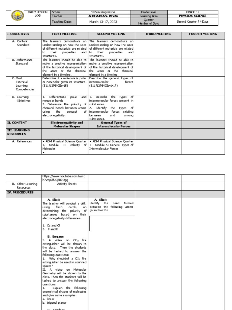 Dll-Physical Science-Week 5-Alpha Pia v. Rivas | PDF | Chemical ...