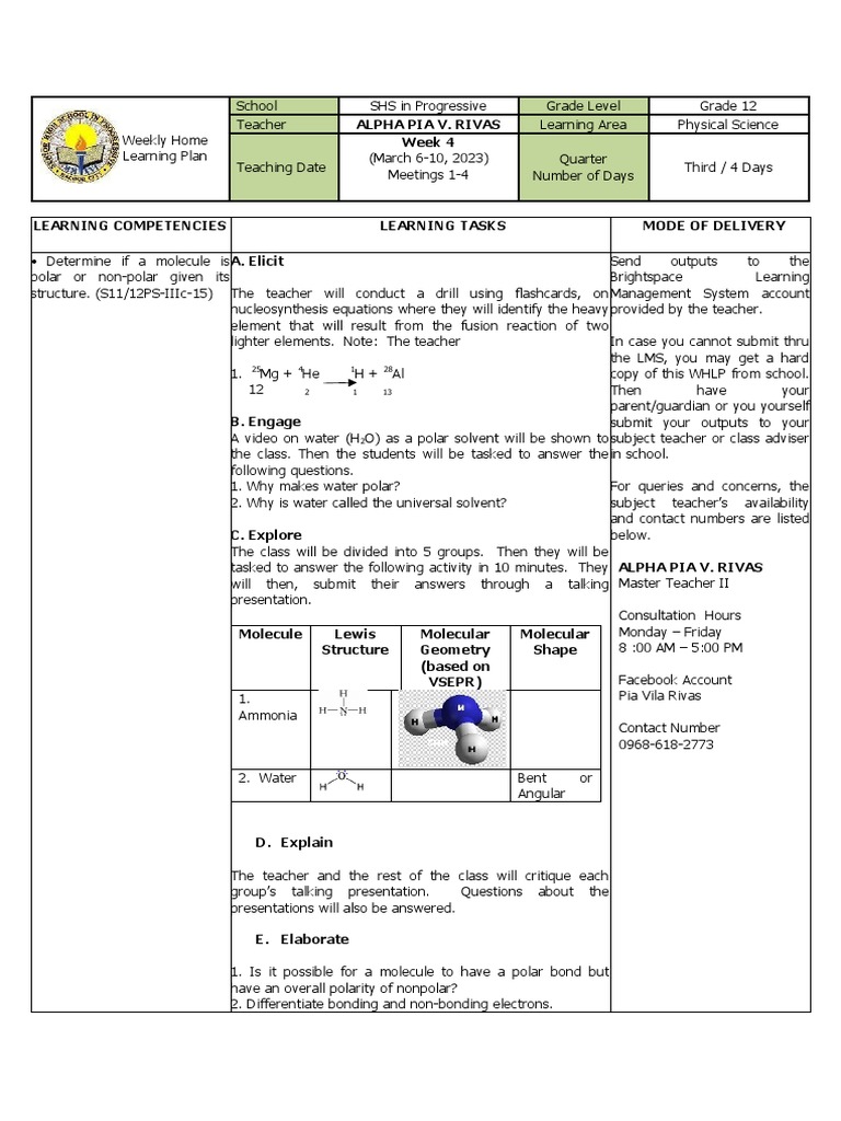 Q3-Core-Physical Science-12-Week 4-RIVAS | PDF | Chemical Polarity ...