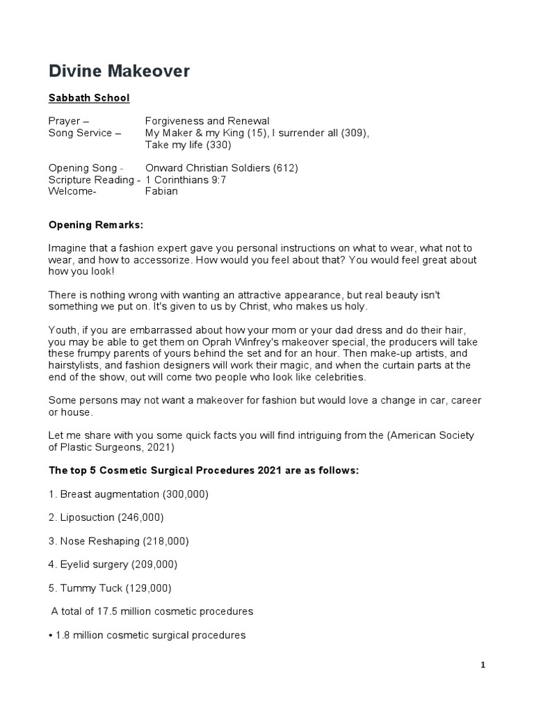 Divine Makeover | PDF | Plastic Surgery | Paul The Apostle