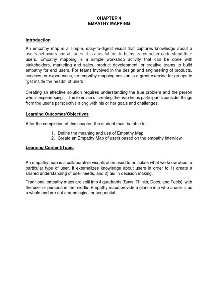 CHAPTER 4 Empathy Mapping PDF | PDF | Experience | Empathy