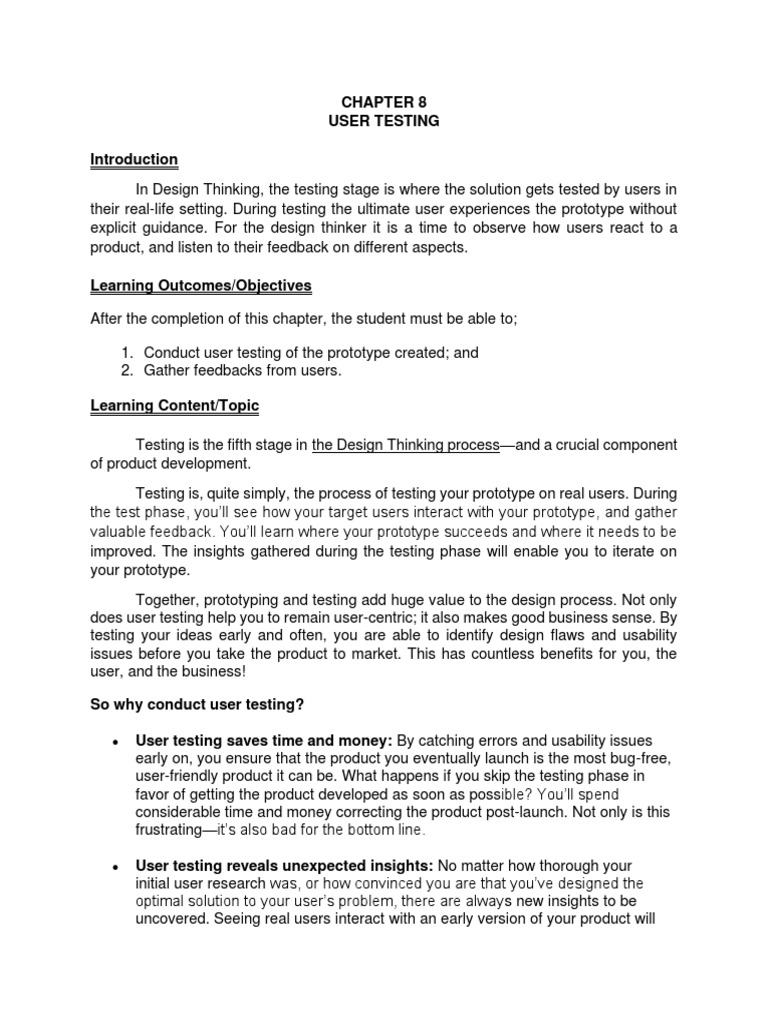 User Testing Prototypes in Design Thinking | PDF | Usability | Prototype