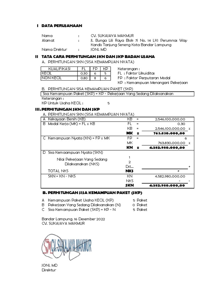 Perhitungan SKN dan SKP CV. Sukajaya Makmur | PDF