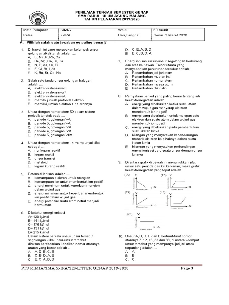 Soal Pts Kimia Kelas X-Ipa Genap 2019-2020 | PDF