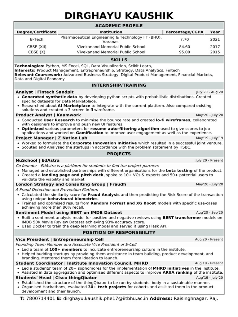 Dirghayu Kaushik ProAna PDF | PDF | Entrepreneurship | Computing