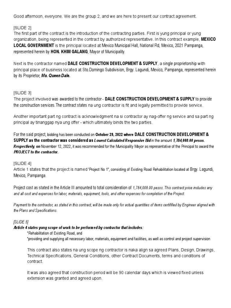 Script - Construction Project PDF | Download Free PDF | Employment | Specification (Technical ...