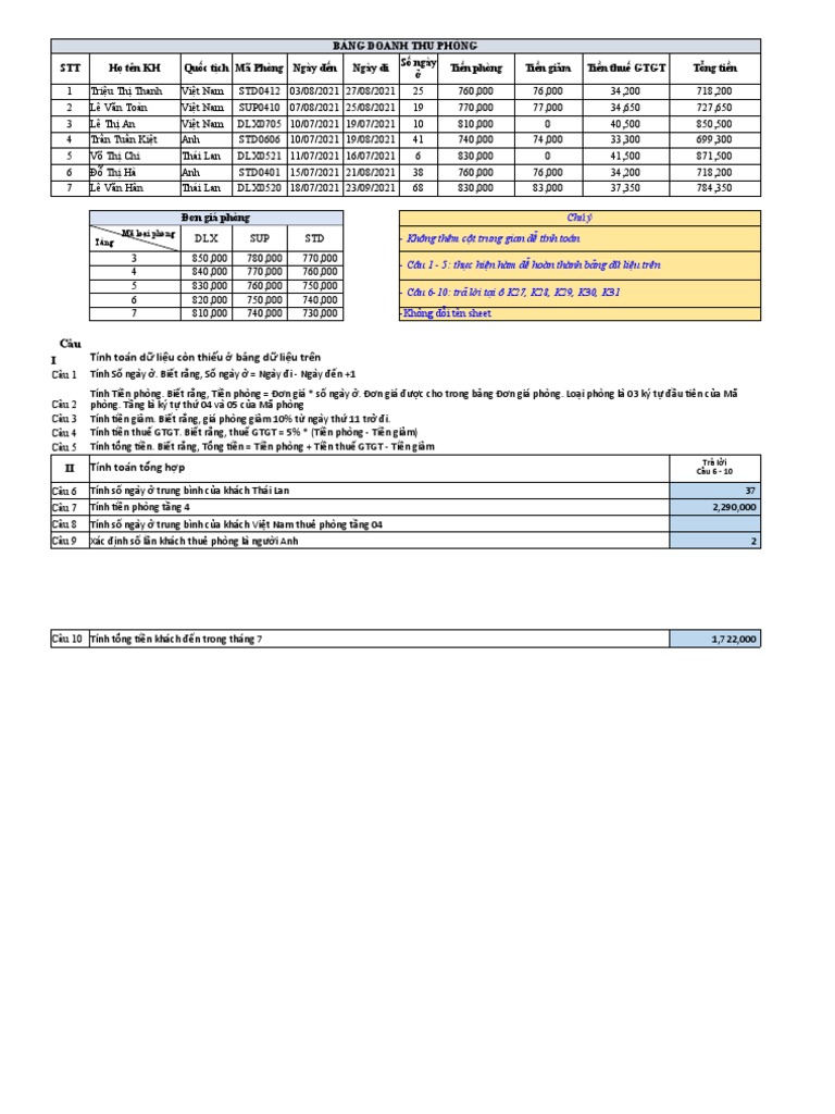 Bài Luyện Tập Excel 3 | PDF