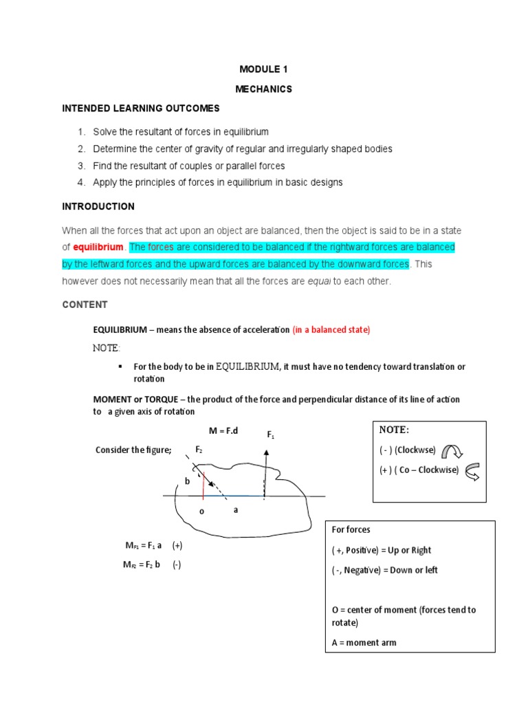 MODULE 1-Forces in Equilibrium-2 | PDF | Torque | Force