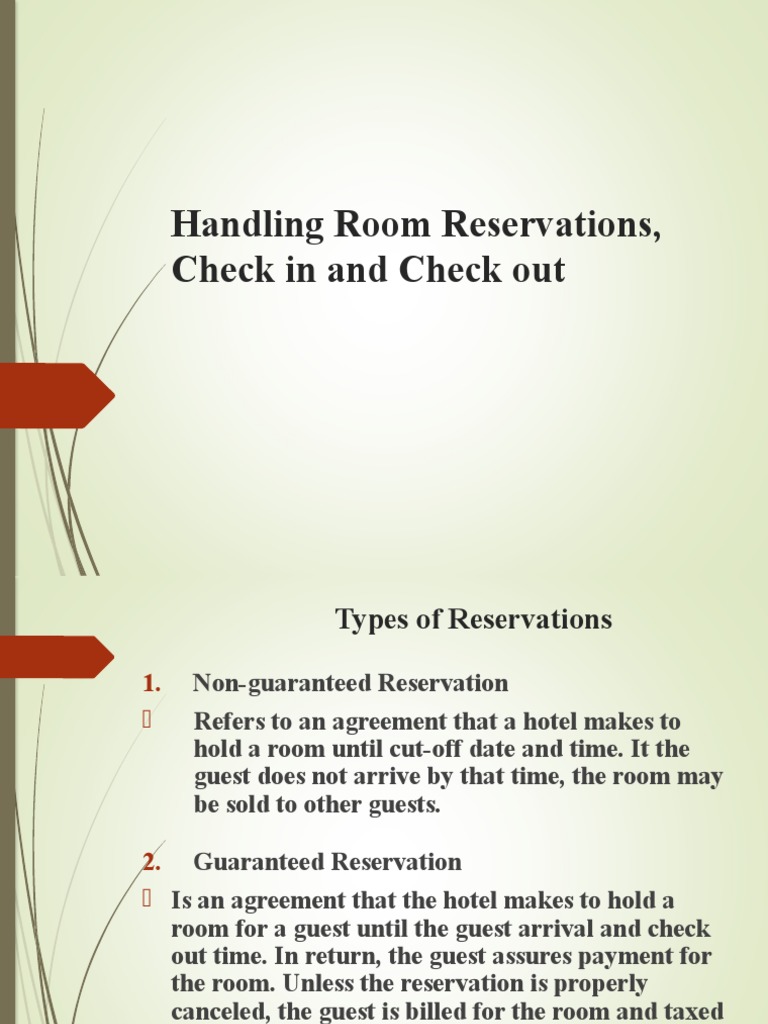 Lecture 4 Handling Room Reservations Check in and Check Out FINAL | PDF ...