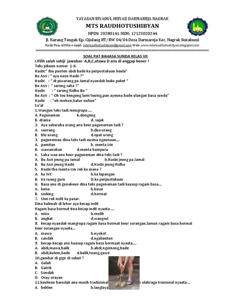Soál Basa Sunda Kls 7 | PDF