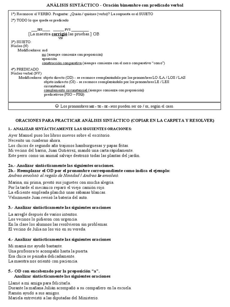 Análisis Sintáctico: Oraciones Bimembres | PDF | Oración (Lingüística ...