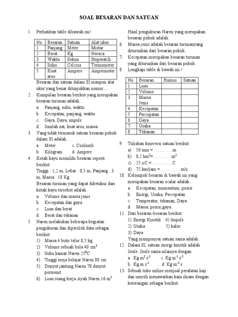 Soal Besaran dan Satuan Fisika Kelas 10 | PDF | Metode & Bahan Ajar
