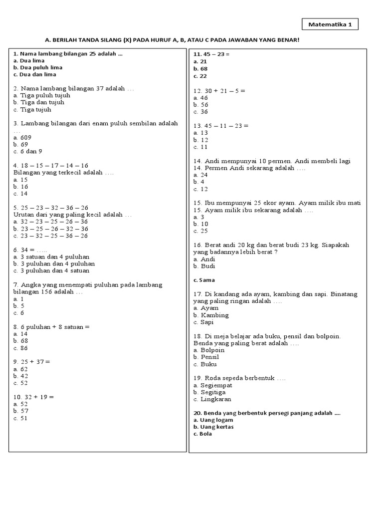 Ujian Matematika 1 | PDF