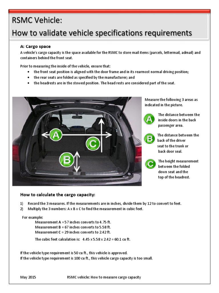 Measure RSMC Vehicle Cargo Capacity | PDF | Door | Cargo