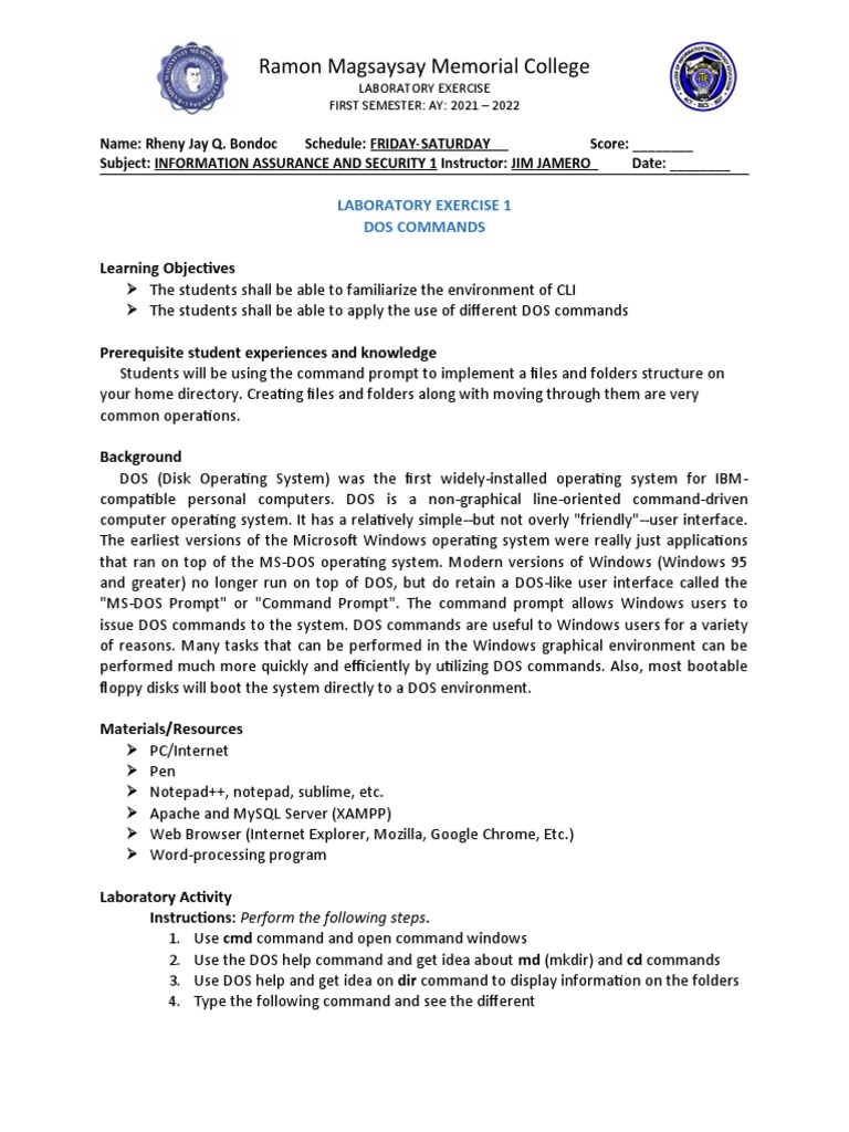 DOS Command Lab Exploring File Structure | PDF | Command Line Interface ...