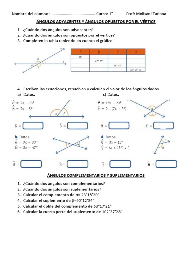 ÁNGULOS ADYACENTES Y OPUESTOS POR EL VÉRTICE | PDF