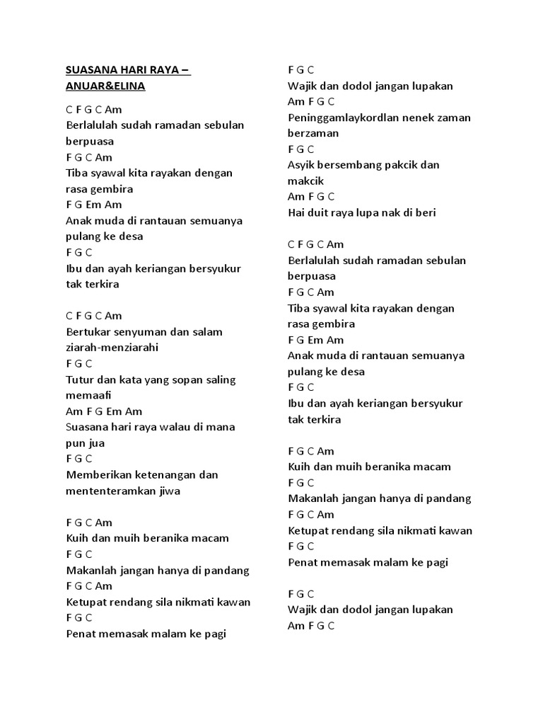 Kord Suasana Hari Raya - Anuar & Elina | PDF