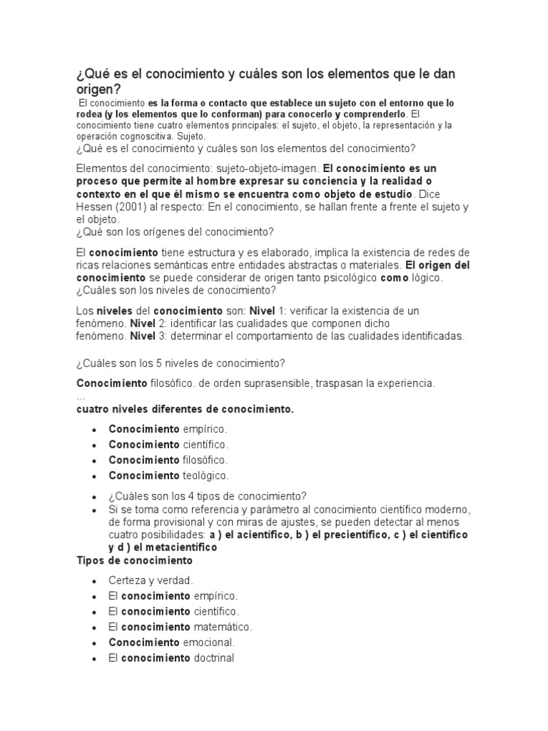 Elementos y Tipos de Conocimiento | PDF