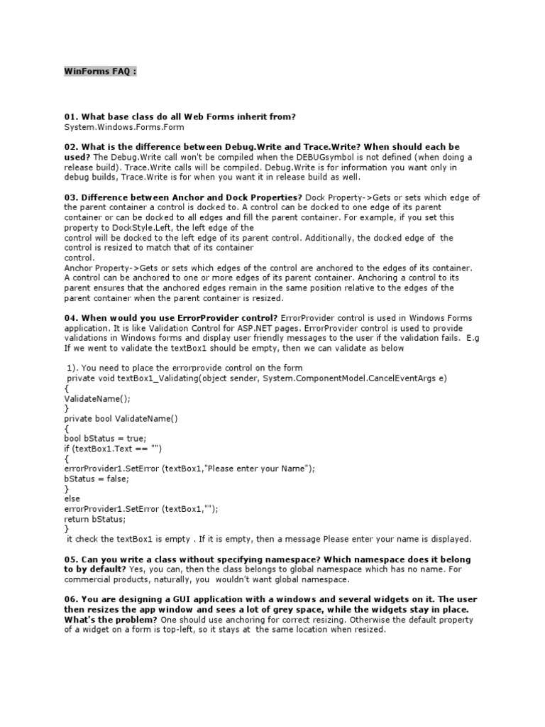Winforms Faq Pdf Computer Science Computing 