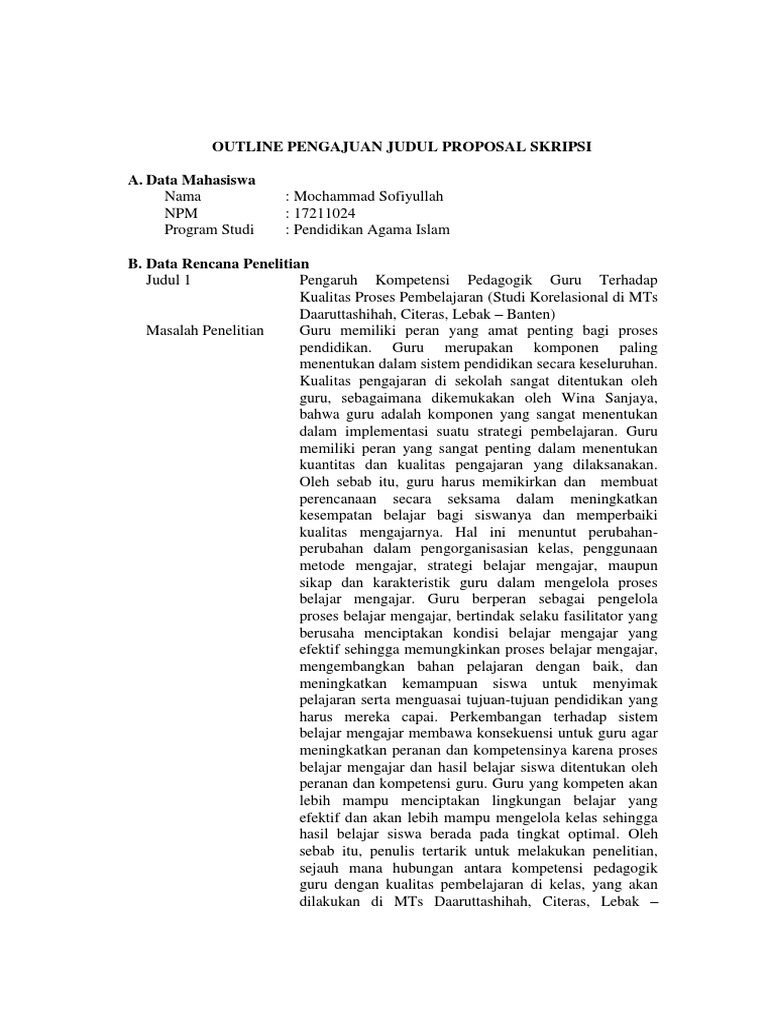 Pengajuan Judul Proposal Skripsi Sofiyullah PDF | PDF | Karier & Perkembangan | Kesehatan Holistik