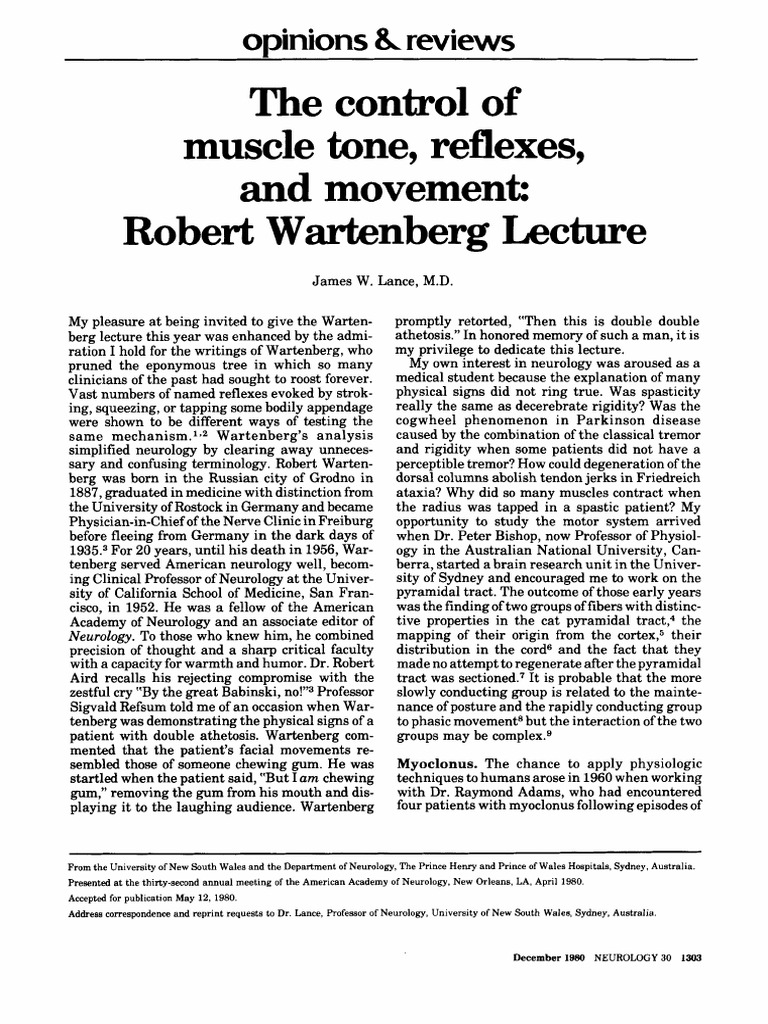 The Control of Muscle Tone, Reflexes, and Movernenk Robert Wartenbeg ...