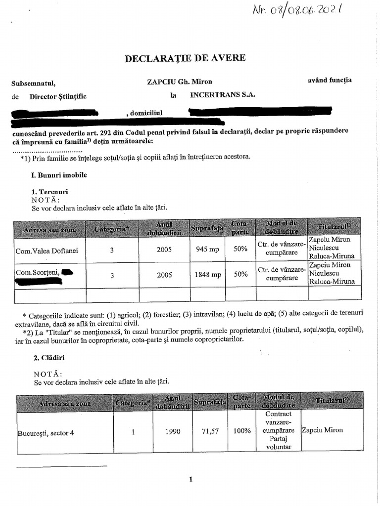 Declaratie Avere DS Zapciu Miron PDF | PDF