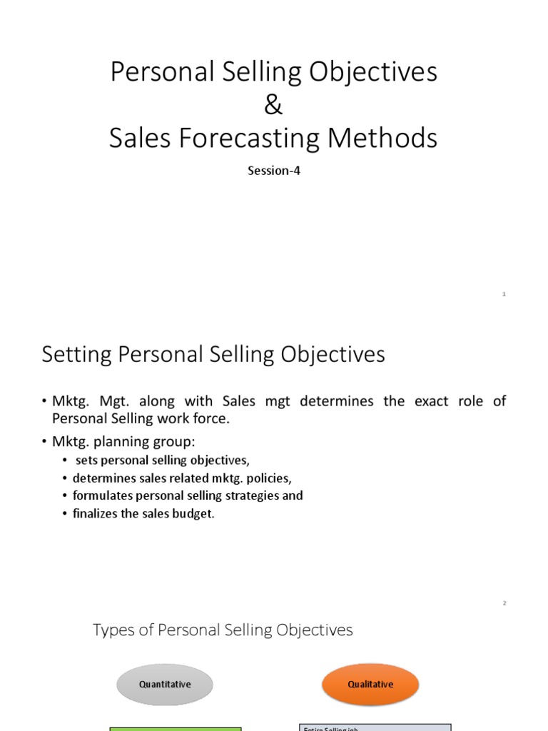 Session 4 - Personal Selling Objectives and Sales Forecasting Methods ... Session 4 - Personal Selling Objectives and Sales Forecasting Methods ...