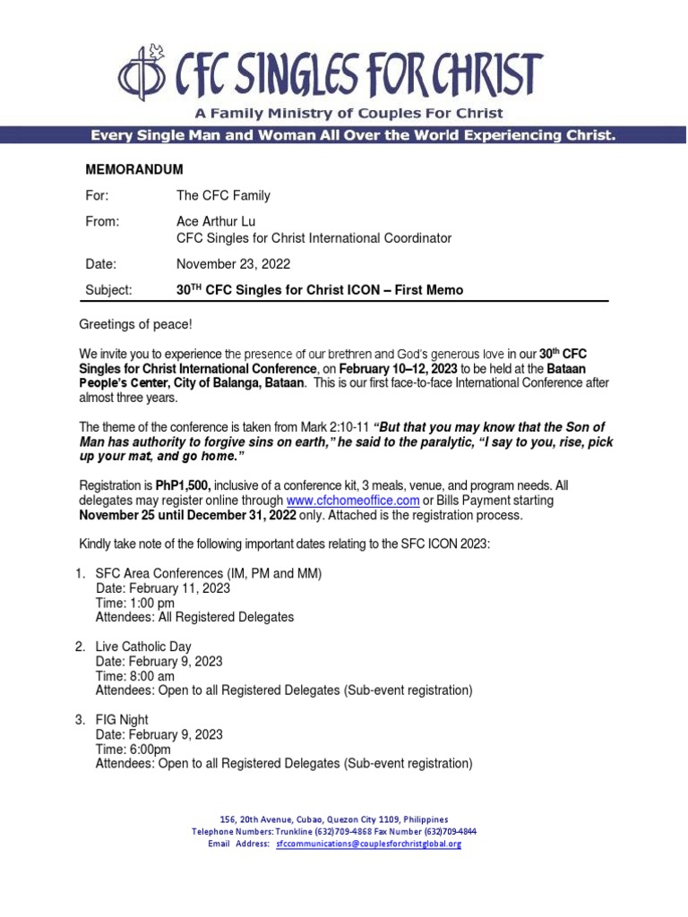 30th SFC ICON MEMO 1 112322 | PDF | Christian Denominational Families