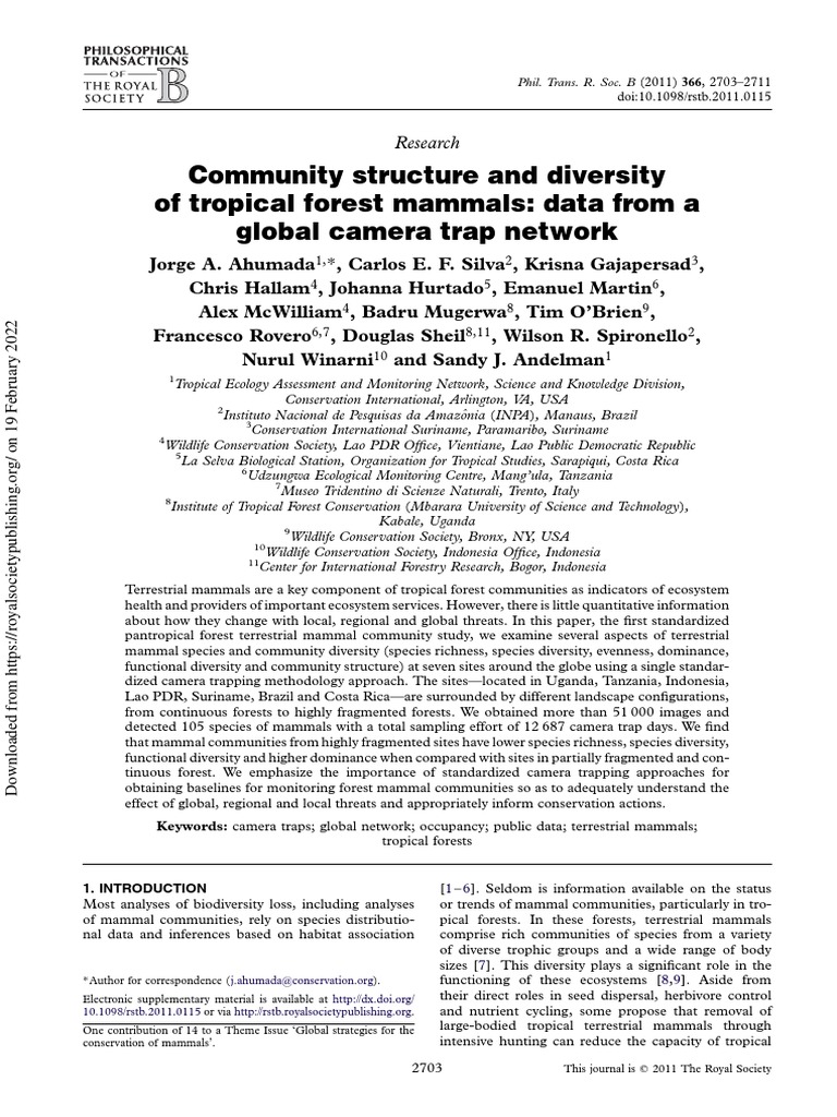 Ahumada Et Al., 2011. Community Structure and Diversity of Tropical ...