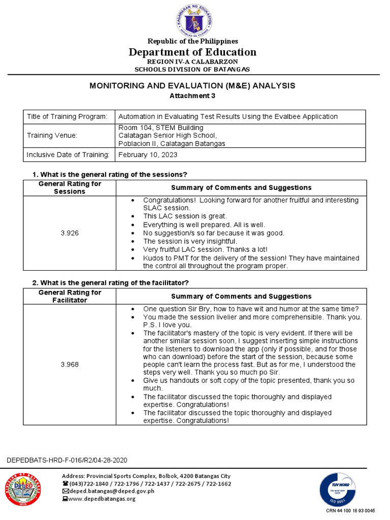 Attachment 3 M&E Results - AUTOMATION IN EVALUATING TEST RESULTS USING ...