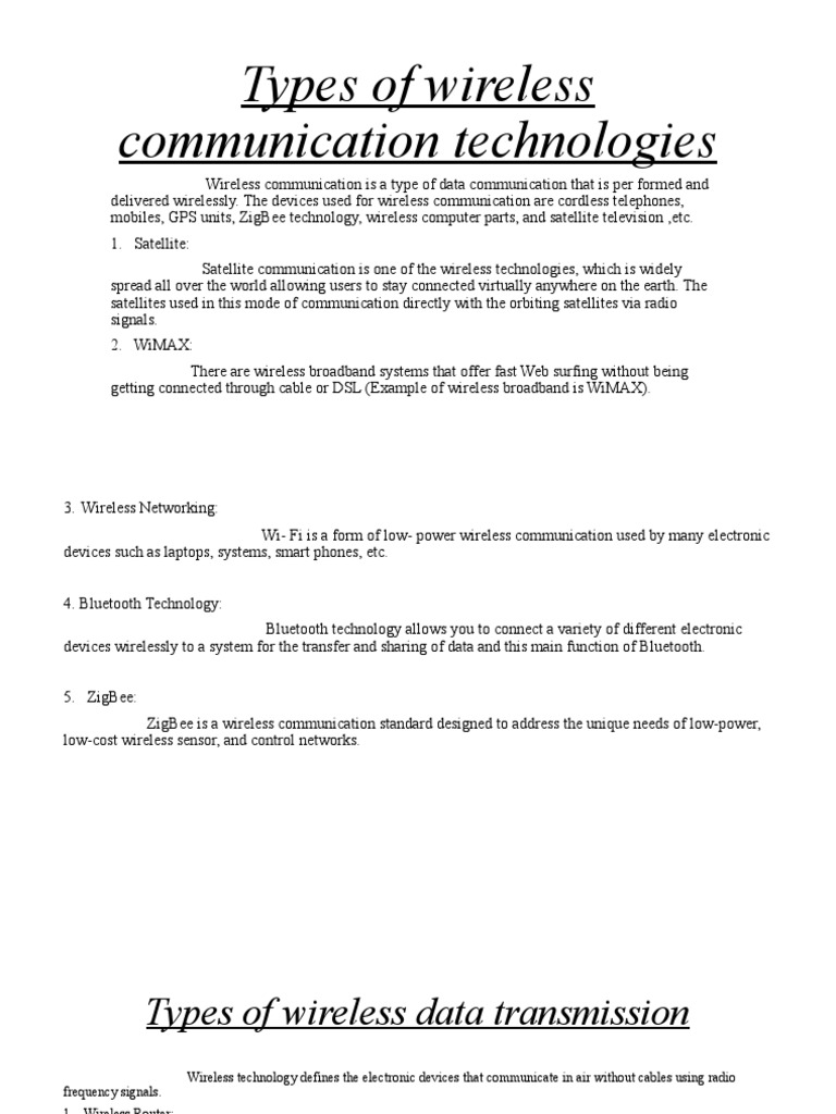 Types of Wireless Communication Technologies | PDF | Wireless | Radio