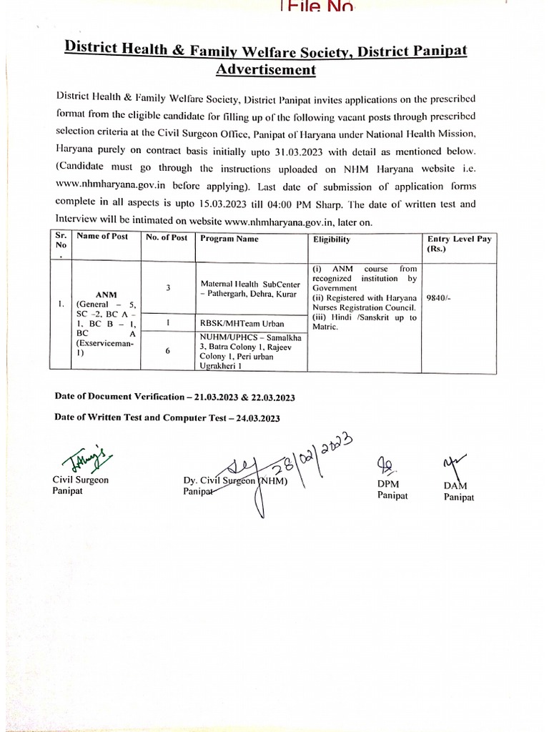 DHFWS-Panipat-ANM-Posts-Notification-and-Application-Form.pdf | PDF ...