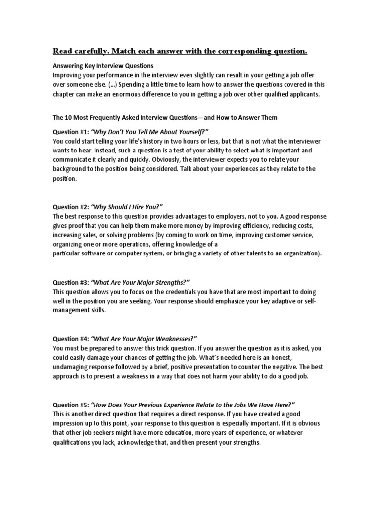 Interview - Reading Comprehension | PDF | Question | Experience