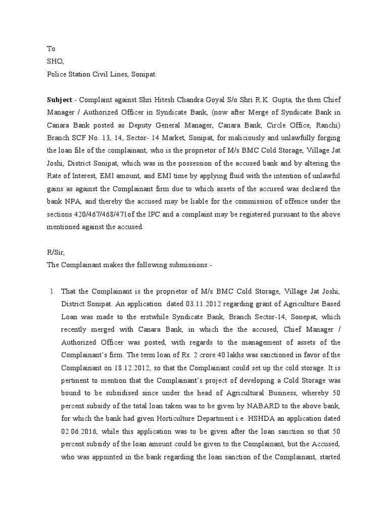 BMC Cold Storage Complaint Translation | PDF | Loans | Banks