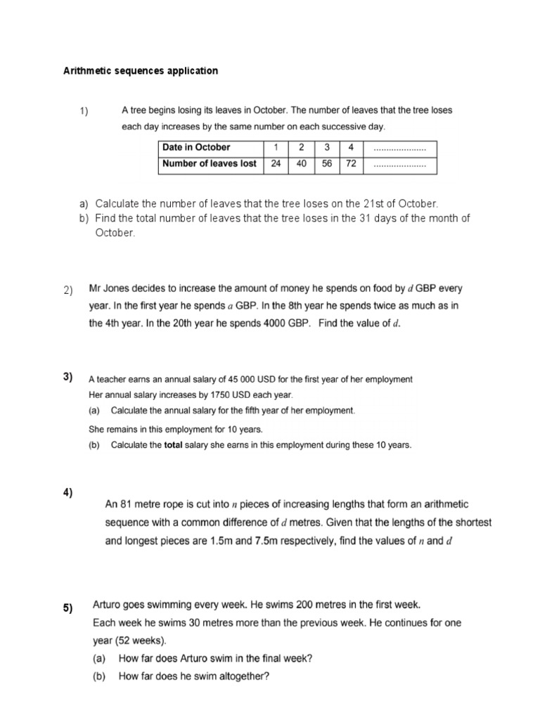 Worksheet - Application Arithmetic Sequence | PDF